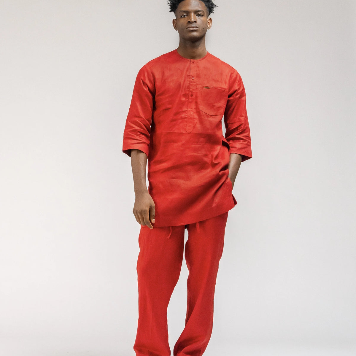RED THREE-QUARTER LINEN KAFTAN | Magnum Man